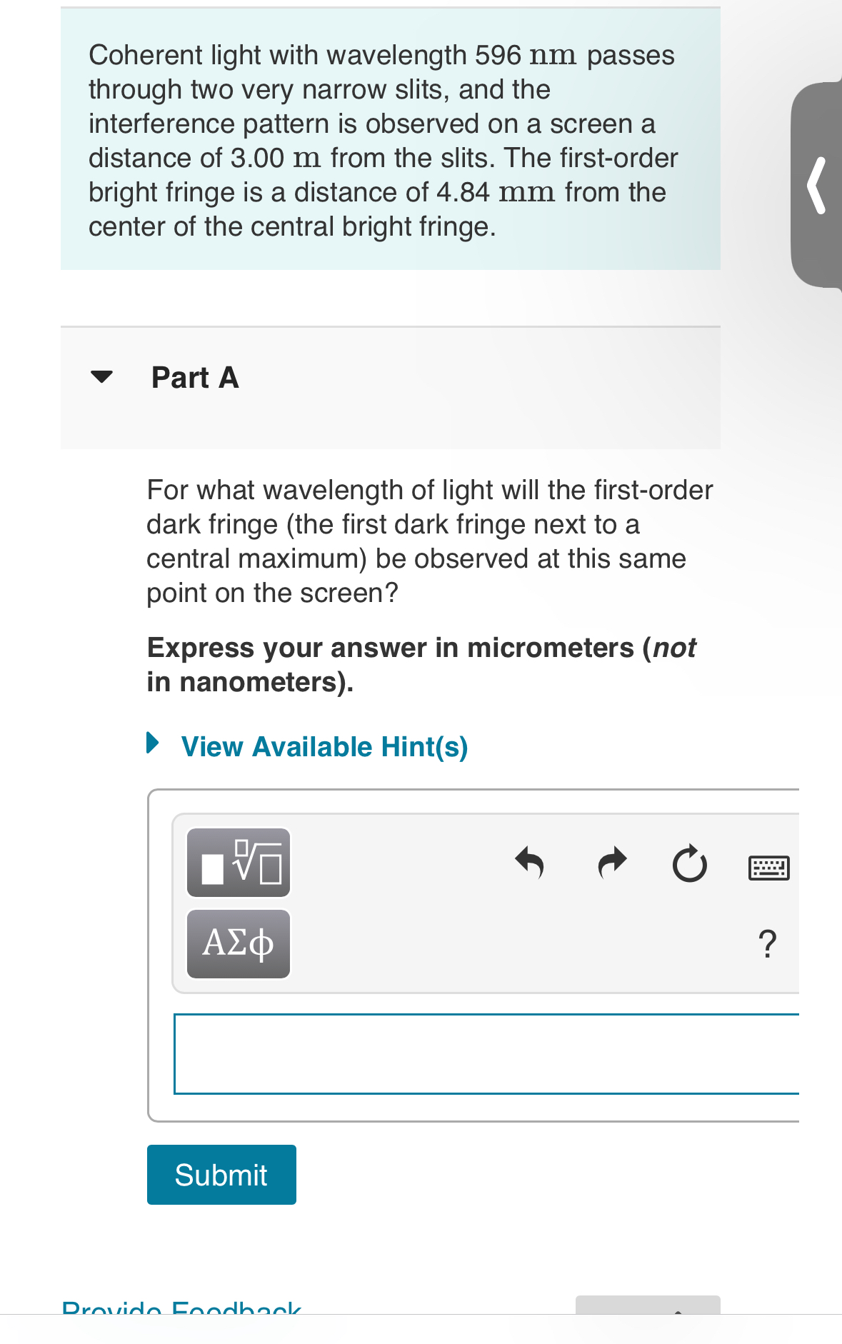 Solved Coherent light with wavelength 596nm ﻿passes through | Chegg.com