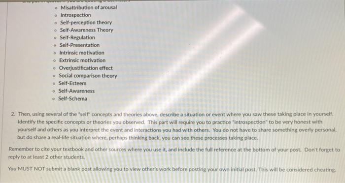Misattribution of arousal • Introspection | Chegg.com