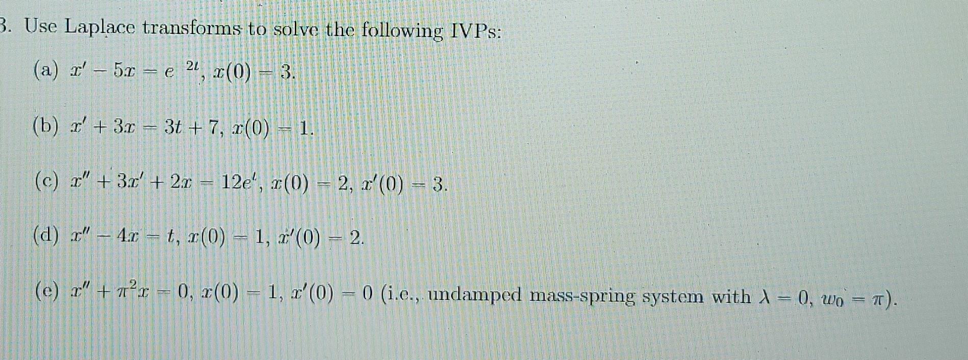 Solved Use Laplace transforms to solve the following IVPs: | Chegg.com