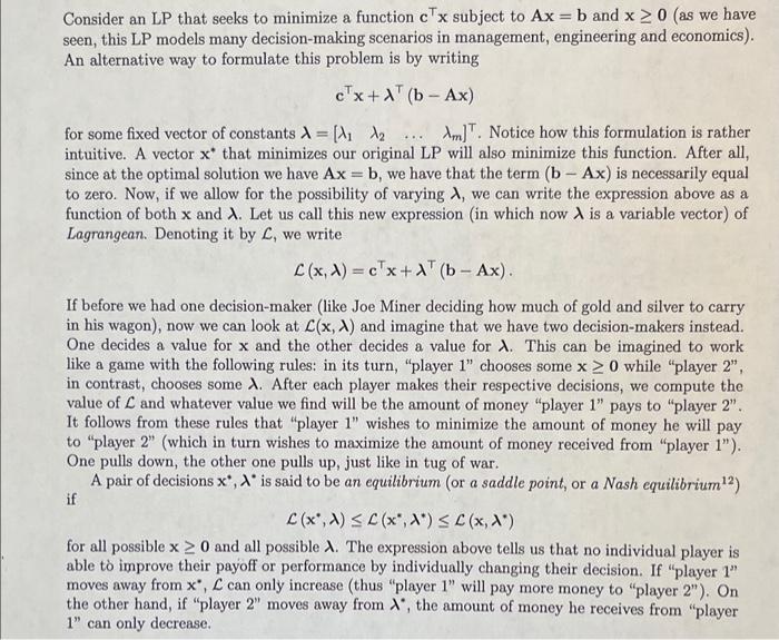 Solved Consider an LP that seeks to minimize a function c⊤x | Chegg.com