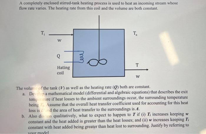 Solved A completely enclosed stirred-tank heating process is | Chegg.com