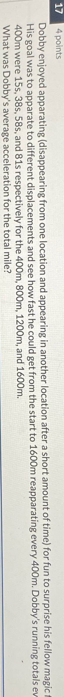 Solved Dobby enjoyed apparating (disappearing from one | Chegg.com