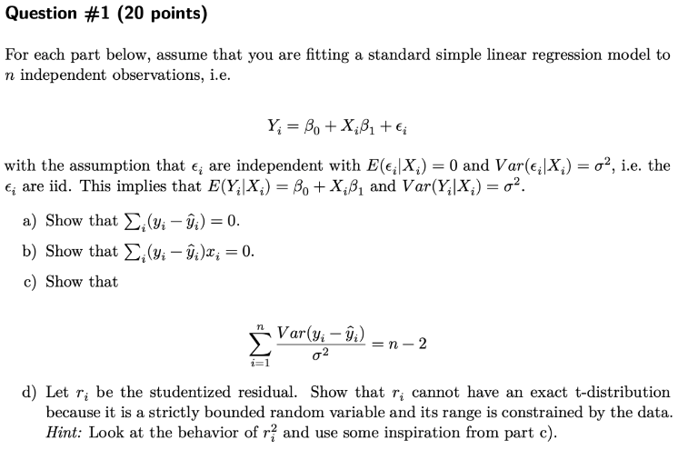 Solved Question #1 (20 ﻿points)For each part below, assume | Chegg.com