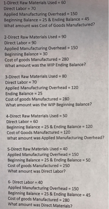 Solved 1-Direct Raw Materials Used = 60 Direct Labor = 70 | Chegg.com