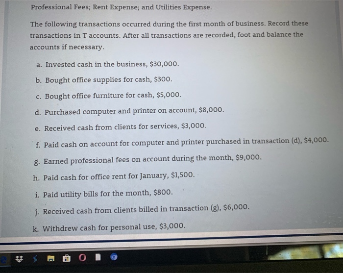Solved Professional Fees; Rent Expense; and Utilities | Chegg.com