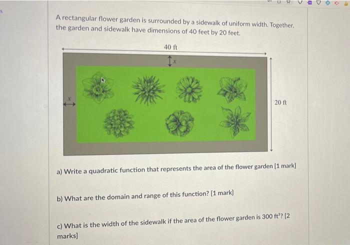 Solved A rectangular flower garden is surrounded by a | Chegg.com