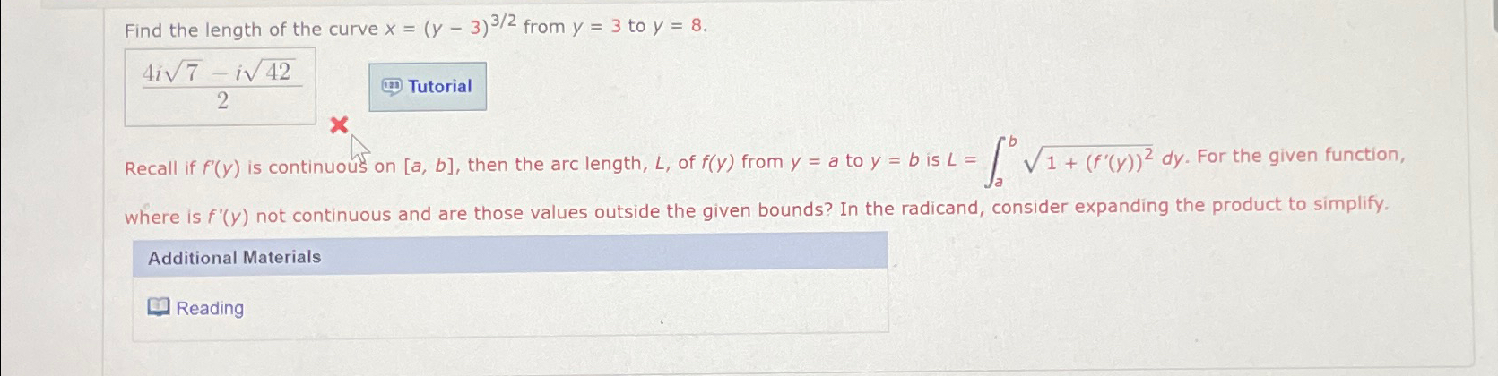Solved Find the length of the curve x=(y-3)32 ﻿from y=3 ﻿to | Chegg.com