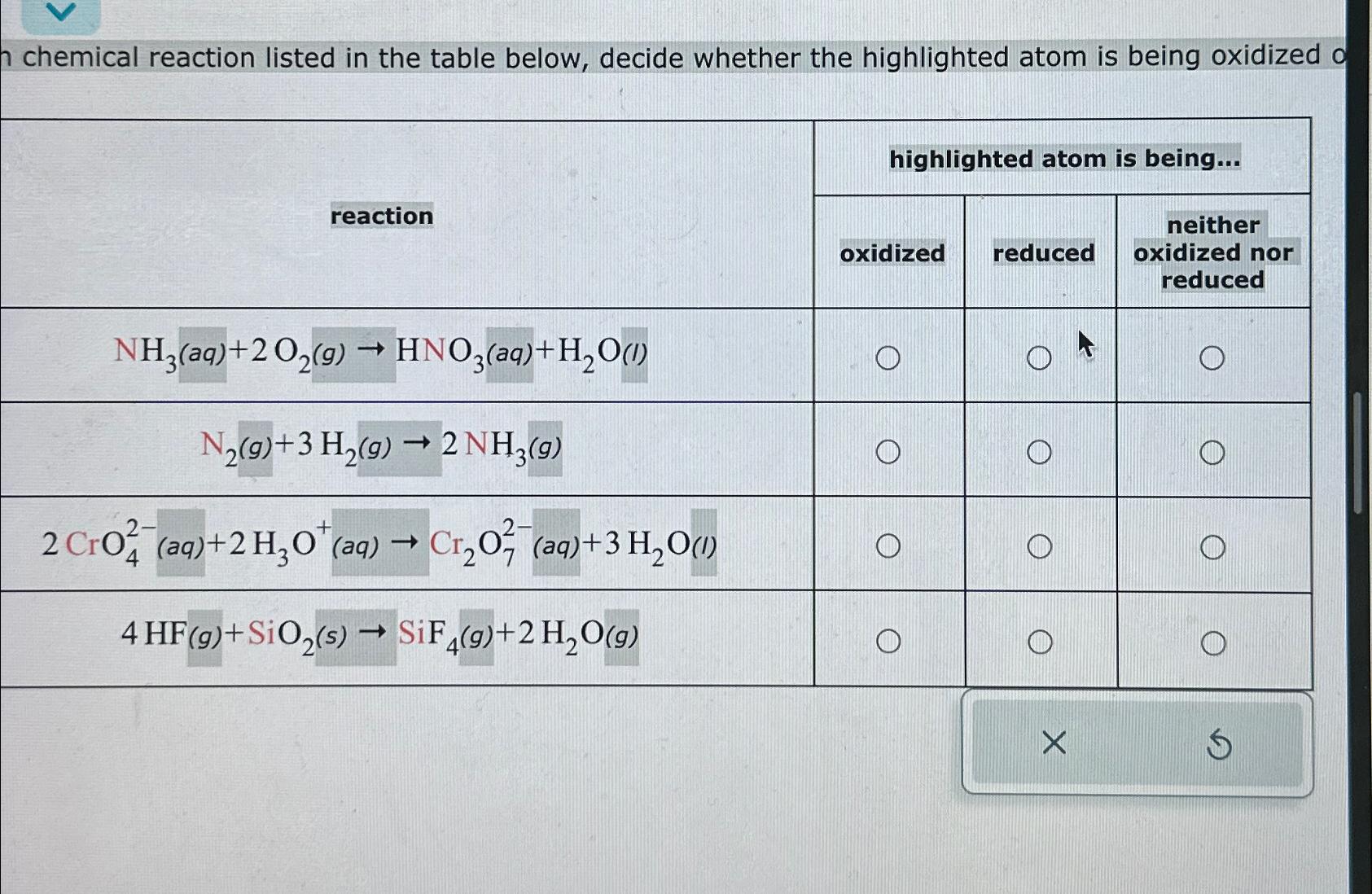 Solved Chemical Reaction Listed In The Table Below Decide