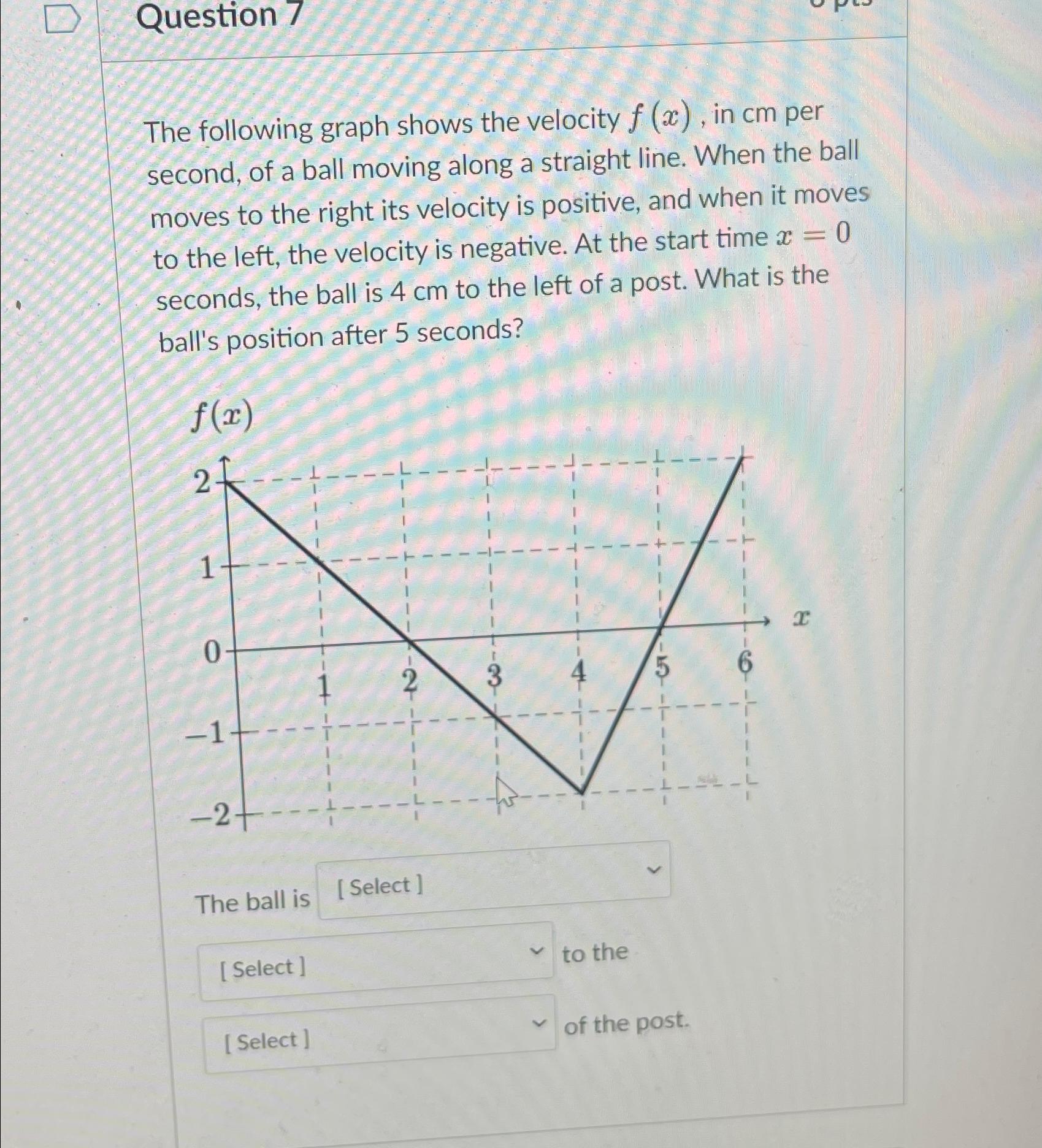 Solved Question 7\\nThe following graph shows the velocity | Chegg.com