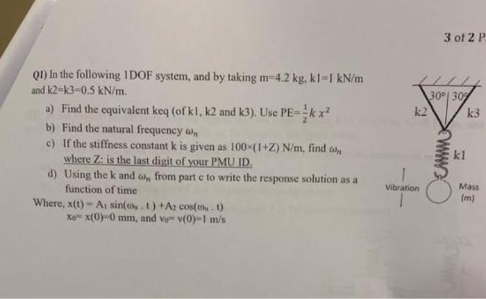 Solved 3 of 2P Q1) In the following IDOF system, and by | Chegg.com
