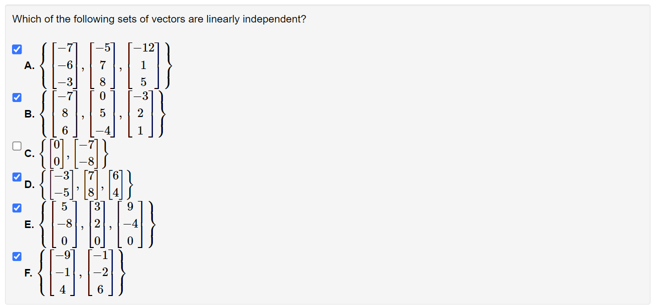 Solved Which of the following sets of vectors are linearly | Chegg.com