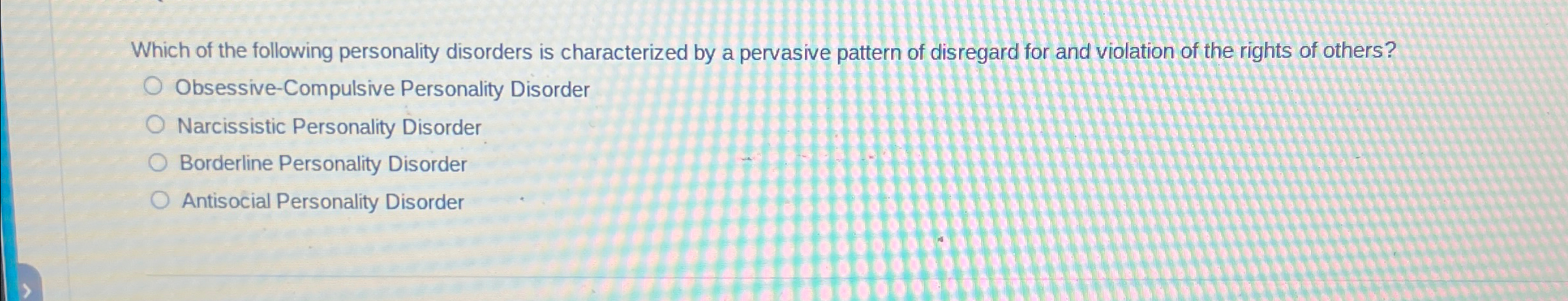 Solved Which of the following personality disorders is | Chegg.com