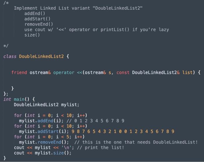 Solved Implement the class DoubleLinkedList2 in C++:Here is | Chegg.com