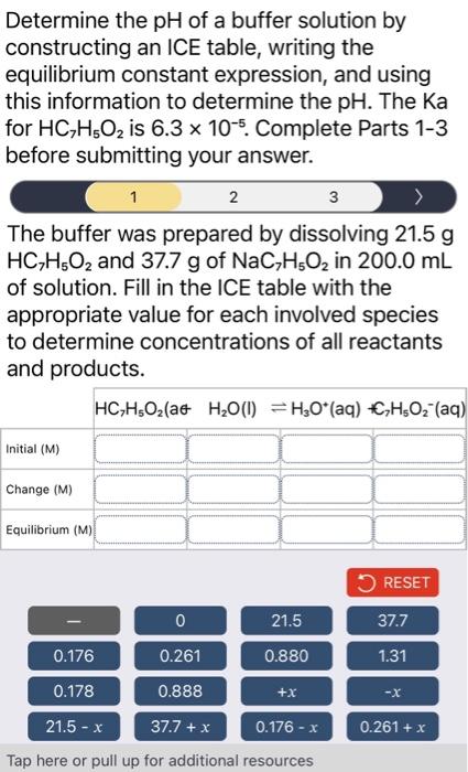 Solved Determine the pH of a buffer solution by constructing | Chegg.com