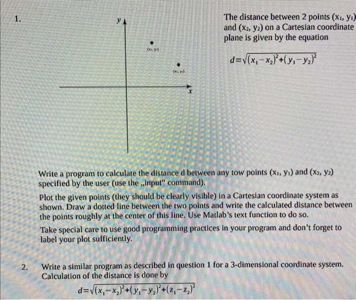 Solved The distance between 2 points (x1,y1) and (x2,y2) on | Chegg.com