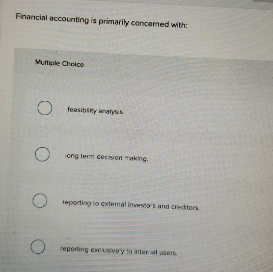 Solved Financial accounting is primarily concerned with: | Chegg.com
