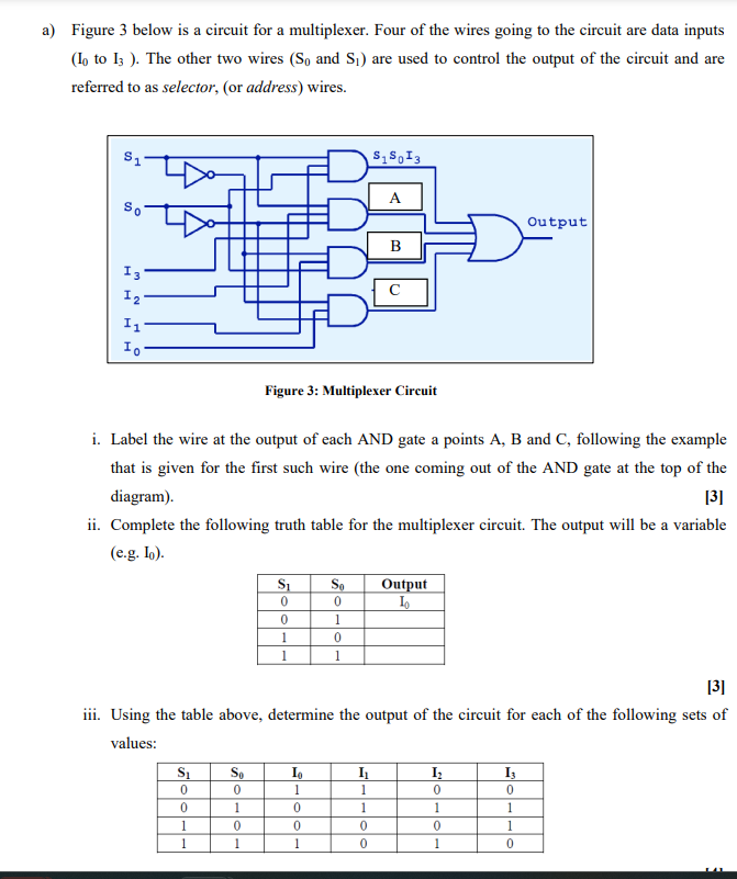 Solved a) ﻿Figure 3 ﻿below is a circuit for a multiplexer. | Chegg.com