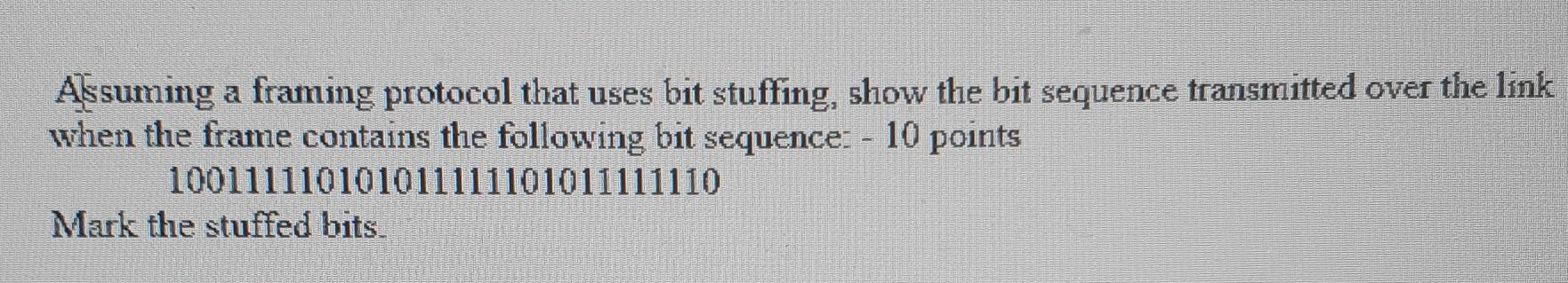 Solved A Essuming a framing protocol that uses bit stuffing, | Chegg.com