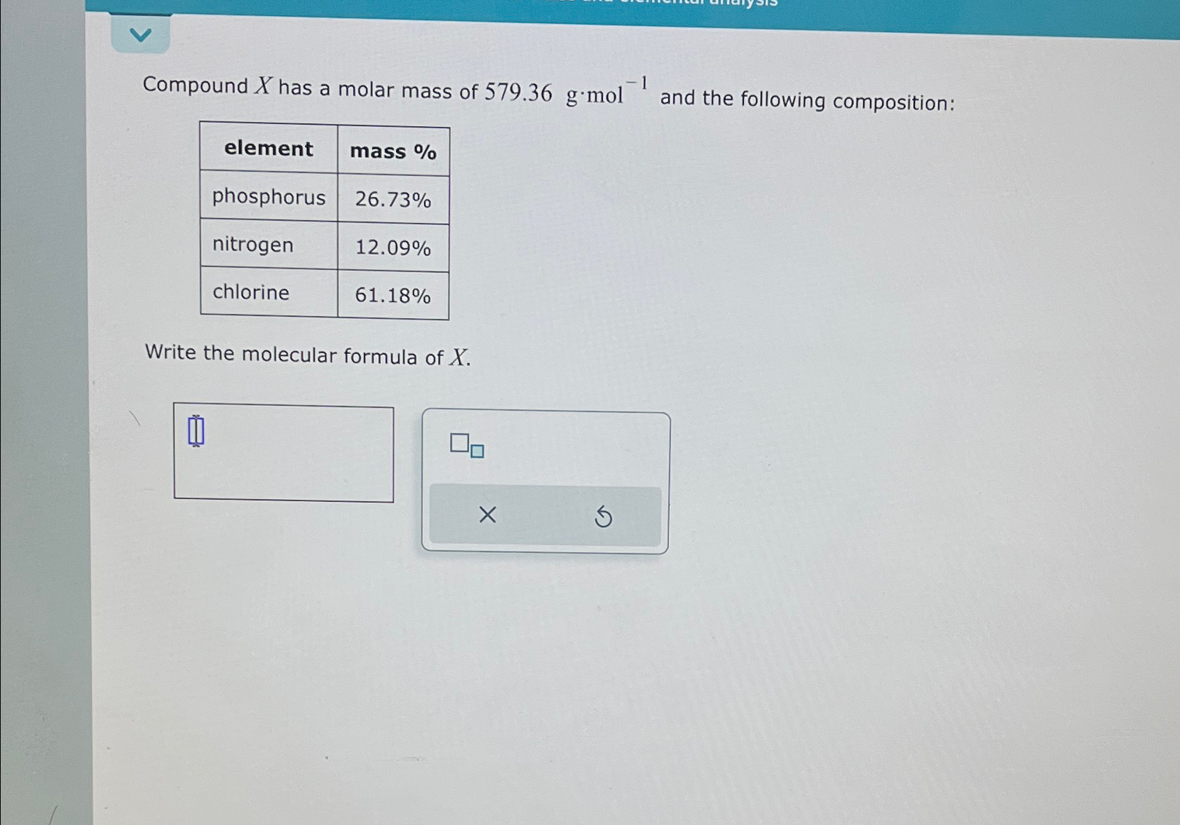 Solved Compound x ﻿has a molar mass of 579.36g*mol-1 ﻿and | Chegg.com