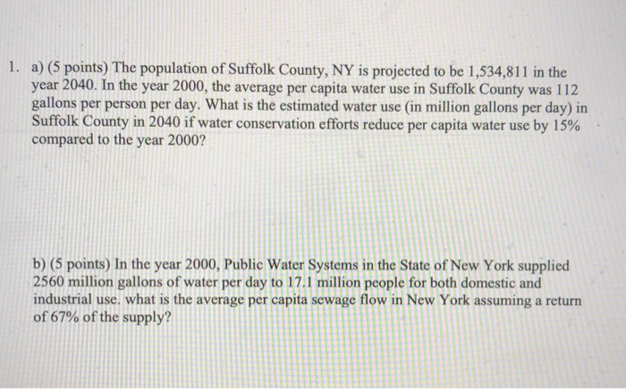 Solved 1. a) (5 points) The population of Suffolk County, NY | Chegg.com