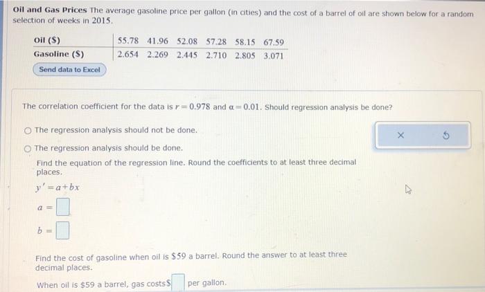 Solved oil and Gas Prices The average gasoline price per | Chegg.com