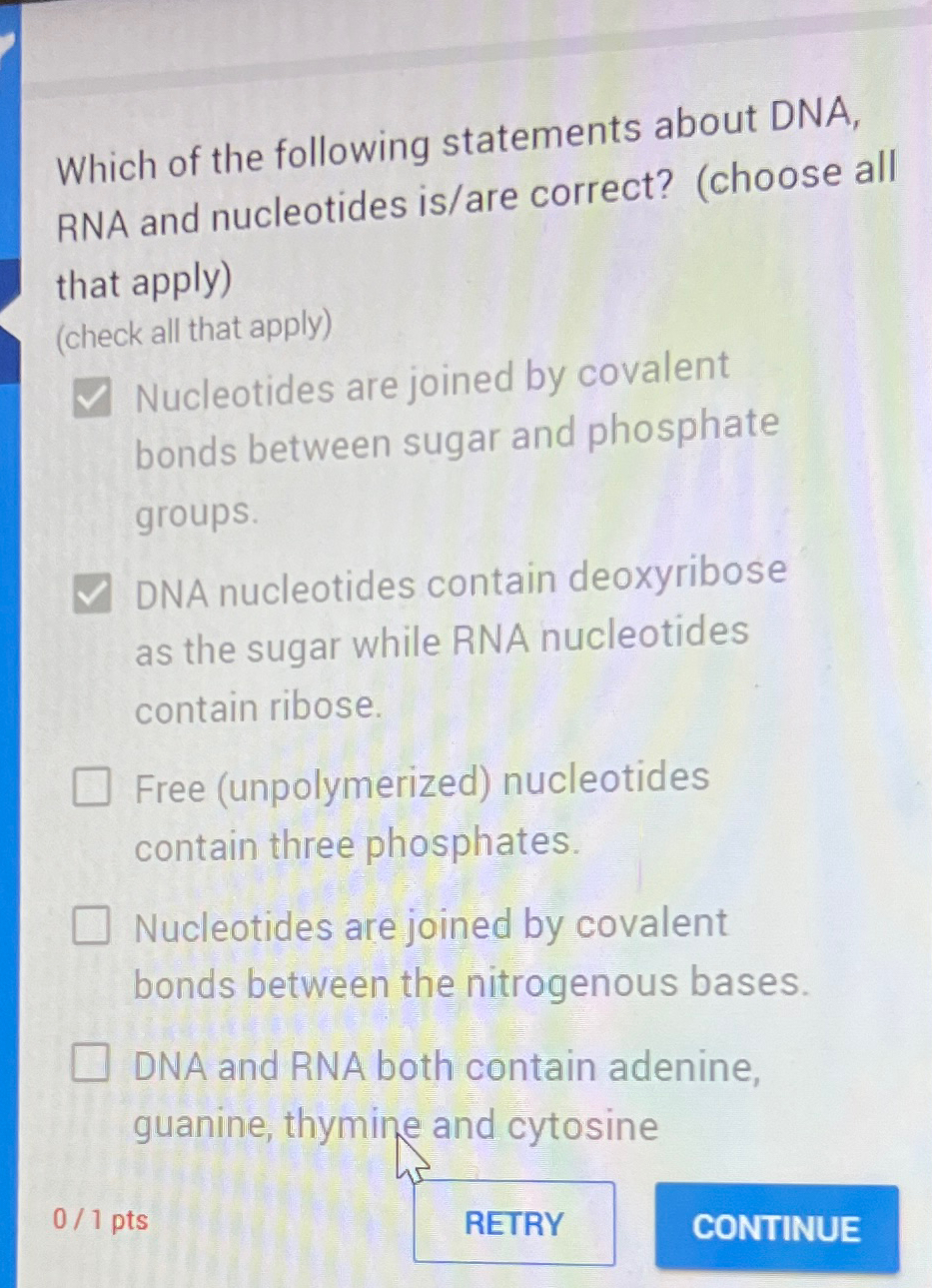 Solved Which of the following statements about DNA, RNA and | Chegg.com