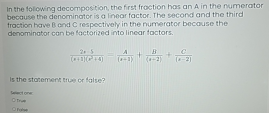 Solved In the following decomposition, the first fraction | Chegg.com