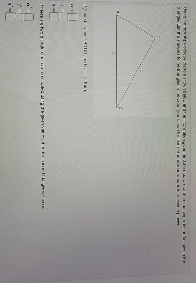 Solved Using the prototype oblique triangle shown below and | Chegg.com