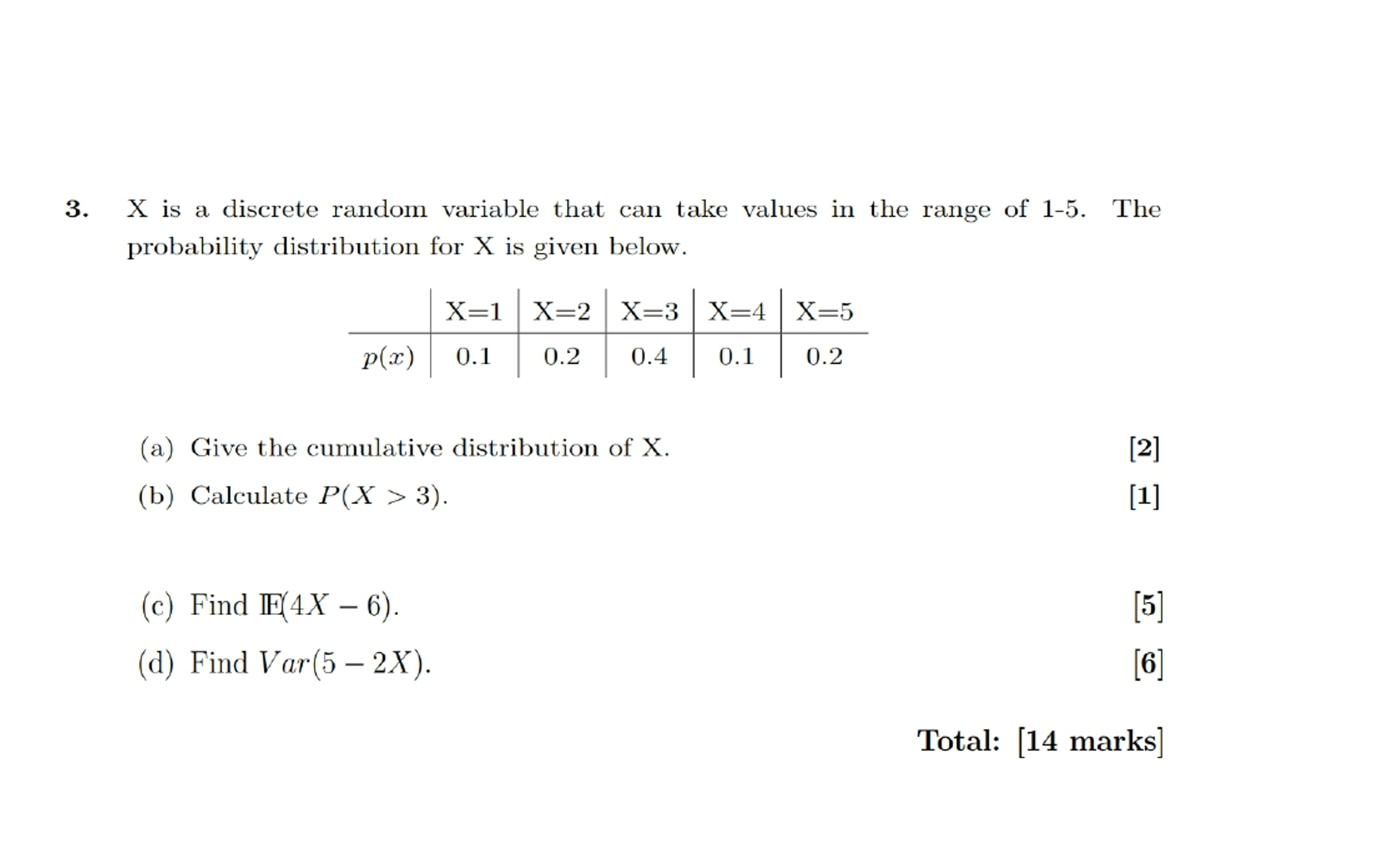 Solved x ﻿is a discrete random variable that can take values | Chegg.com