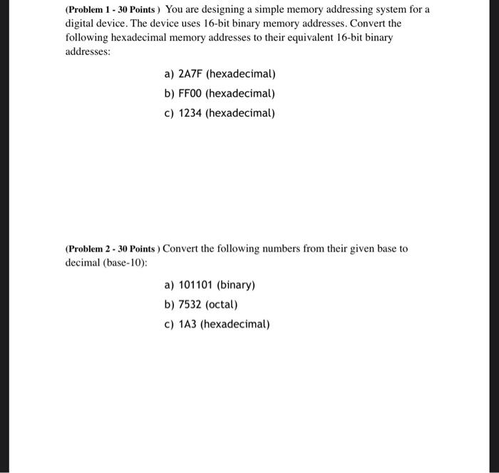 Solved (Problem 1-30 Points ) You are designing a simple | Chegg.com