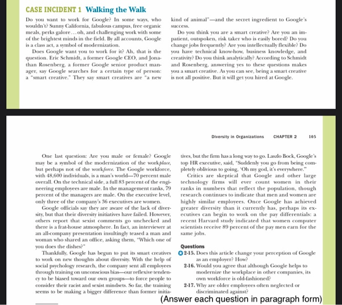 Solved CASE INCIDENT 1 Walking the Walk Do you want to work | Chegg.com