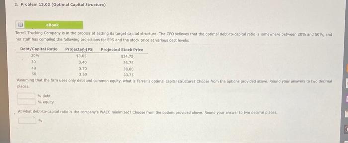 Solved 2. Problem 13.02 (Optimal Capital Structure) Terreli | Chegg.com