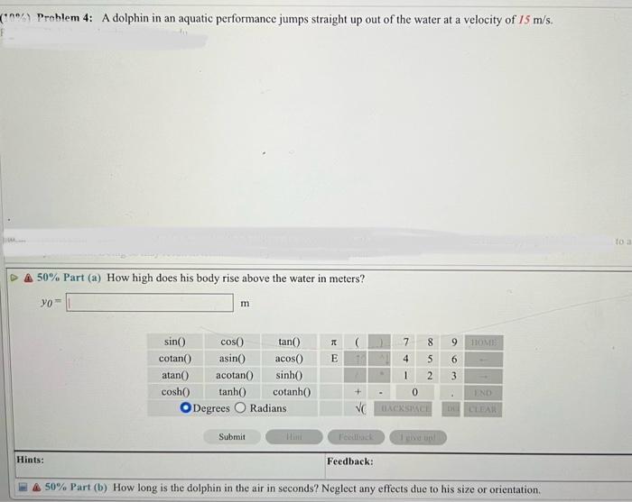 Solved . Problem 4: A dolphin in an aquatic performance | Chegg.com