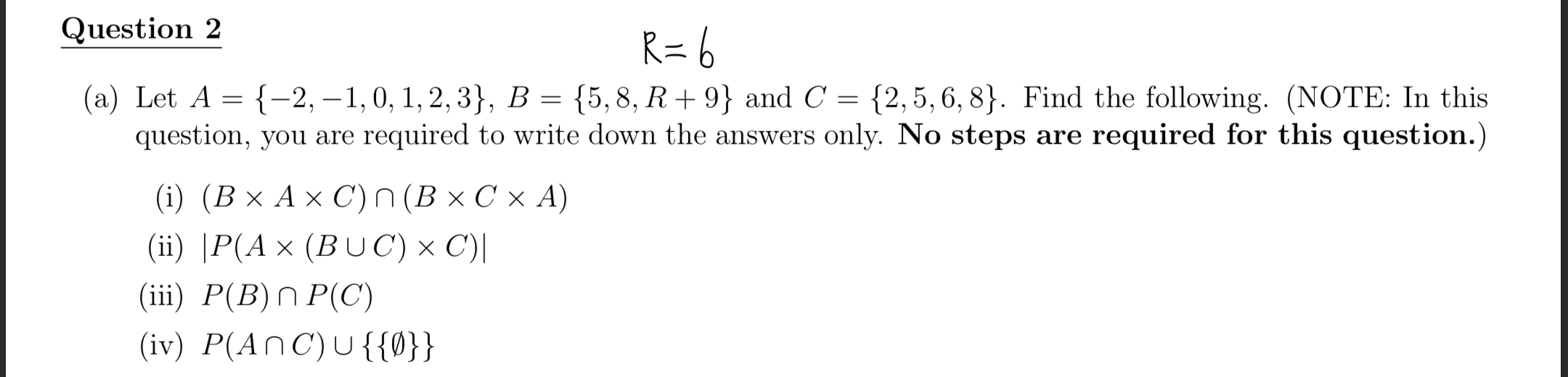 Solved Question 2r B A ﻿let A { 2 1 0 1 2 3} B {5 8 R 9}