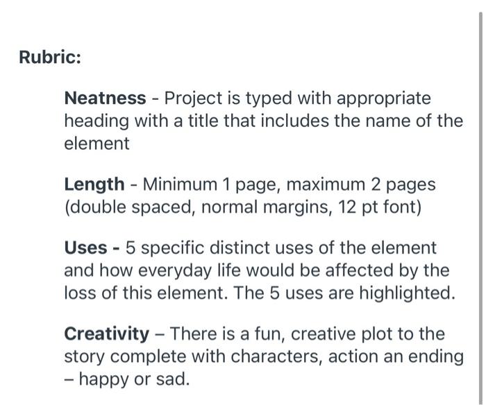 Periodic Table Project Rubric | Cabinets Matttroy