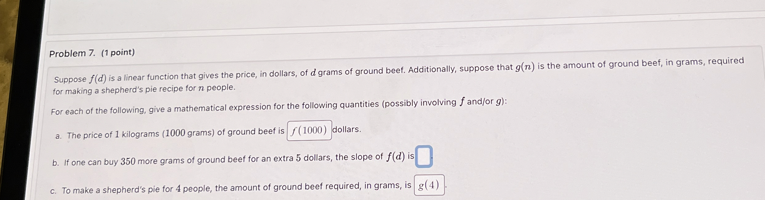 Solved Problem 7. (1 ﻿point)Suppose f(d) ﻿is a linear | Chegg.com