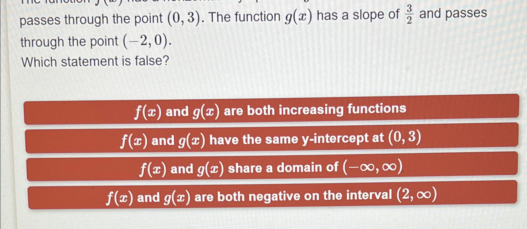 Solved passes through the point (0,3). ﻿The function g(x) | Chegg.com