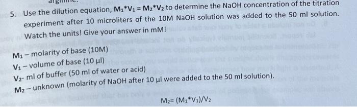 Solved 5. Use the dilution equation, M1∗ V1=M2∗V2 to | Chegg.com