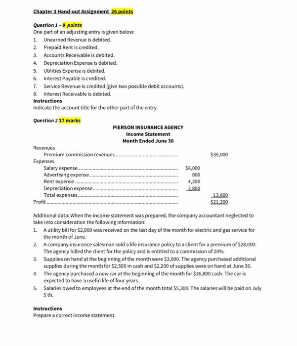 Solved Chapter 3 Hand-out Assignment 26 points Question 1 - | Chegg.com