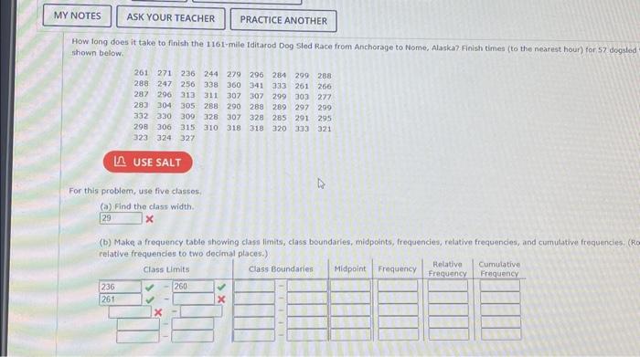 Solved (b) Make a frequency, table showing class limits, | Chegg.com