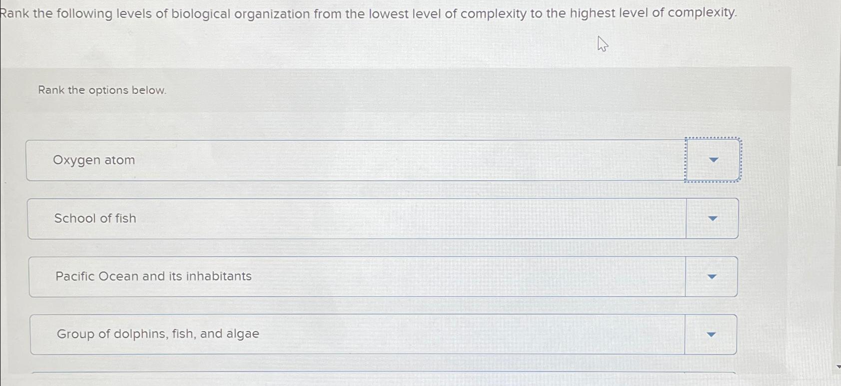 Solved Rank the following levels of biological organization | Chegg.com