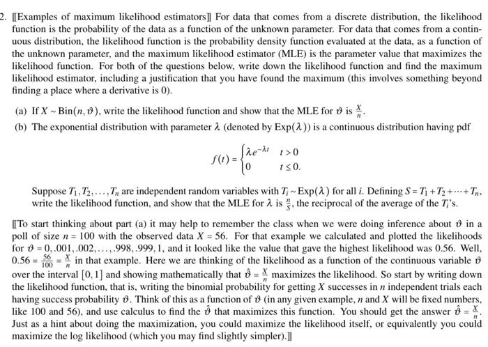 Solved „Examples of maximum likelihood estimators》 For data | Chegg.com