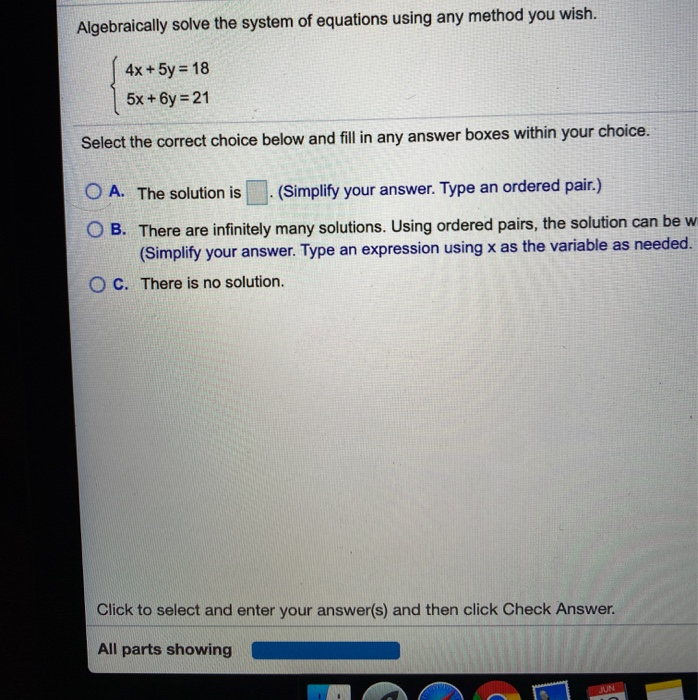 Solved Algebraically solve the system of equations using any | Chegg.com