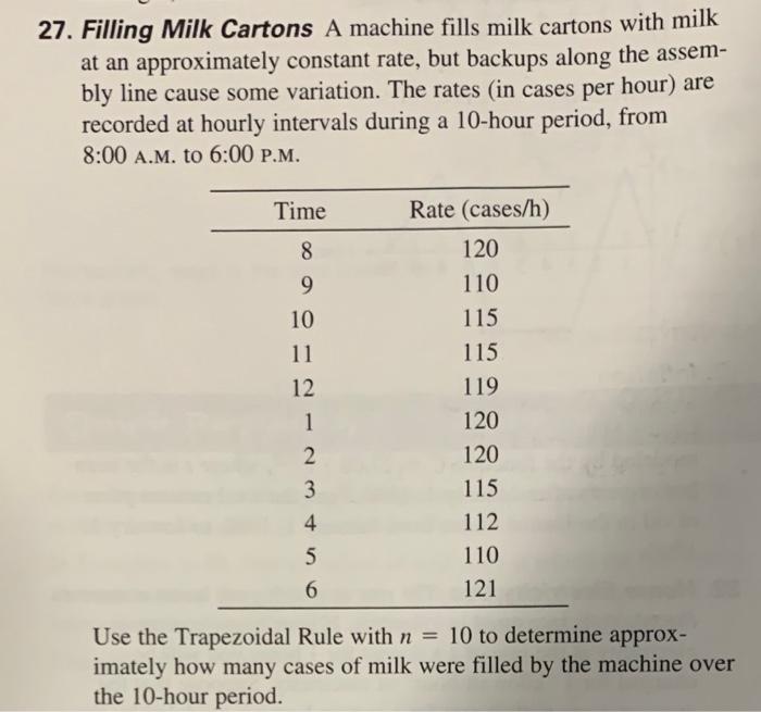 Solved 27. Filling Milk Cartons A machine fills milk cartons | Chegg.com