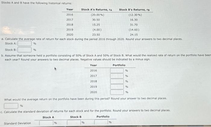 Solved Stocks A and B have the following historical returns: | Chegg.com