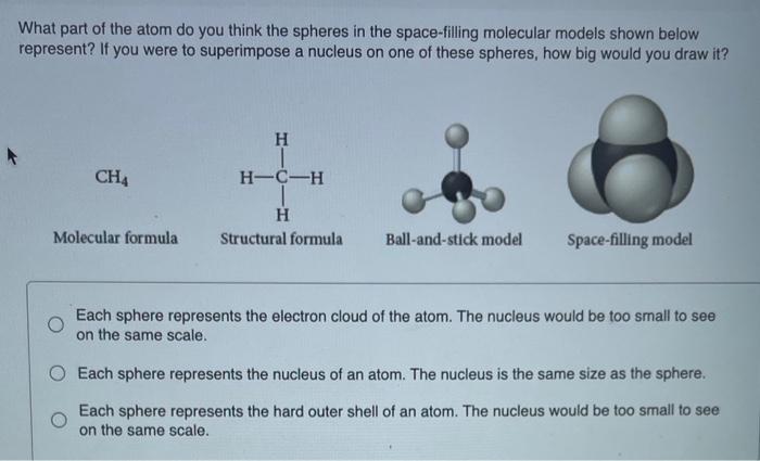 Solved What part of the atom do you think the spheres in the | Chegg.com