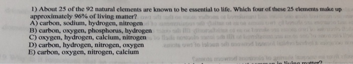 Solved 1) About 25 of the 92 natural elements are known to | Chegg.com