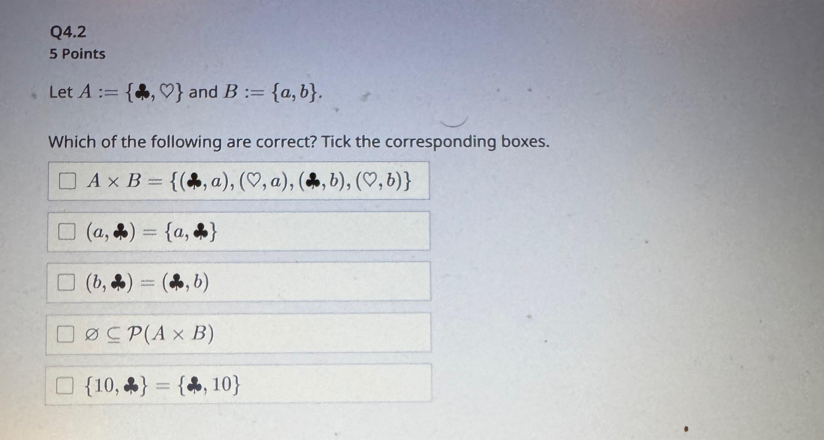 Solved Q4.25 ﻿PointsLet A:={c,O} ﻿and B:={a,b}.Which of the | Chegg.com
