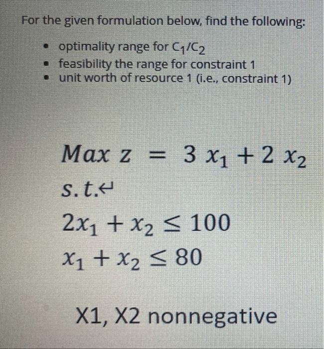 Solved For the given formulation below, find the following: | Chegg.com