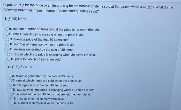 Solved (1 point) Let p be the price of an item and q be the | Chegg.com